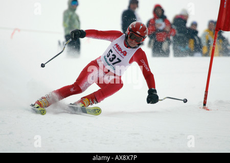 An alpine skier rounding a gate during a giant slalom race Stock Photo ...
