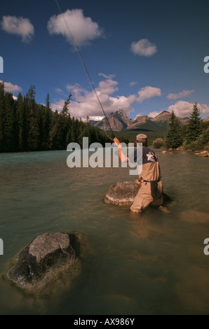 Flyfishing the Bow River Banff National Park Alberta Stock Photo - Alamy