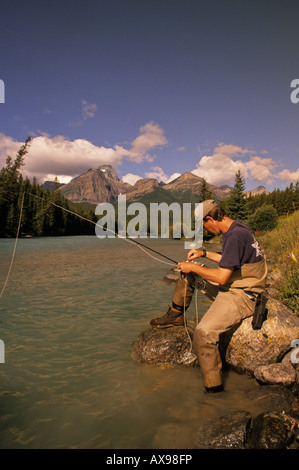 Flyfishing the Bow River Banff National Park Alberta Stock Photo - Alamy