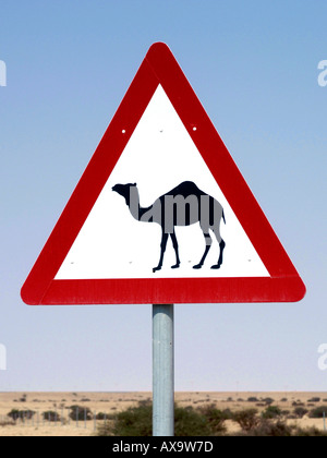 Camel warning sign on the road. Signage in the desert in Israel Stock ...