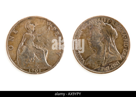 1901 Queen Victoria One Penny with Brittania design on the reverse ...
