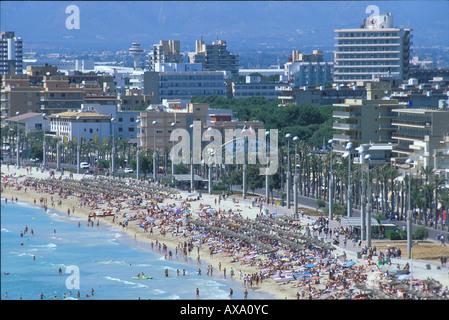 Mass tourism at Playa el Arenal, Mallorca, Balearic Islands, Spain ...