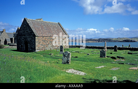 St Oran's Chapel with Iona Abbey in the background, Iona, Western ...