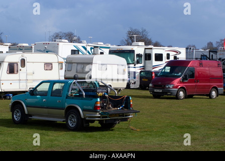 Pickup truck with a caravan parked in a rural layby, UK Stock Photo - Alamy