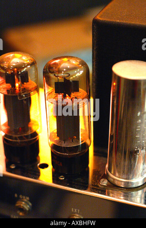 Vacuum tubes glow in amplifier Stock Photo - Alamy