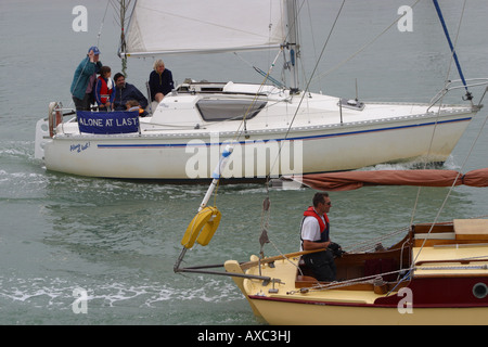 hull stern raised sail rowing boat flag sailor river rother rye east ...