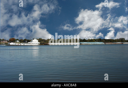 Tugboat and Barges on Ohio River at Wheeling, WV Stock Photo - Alamy