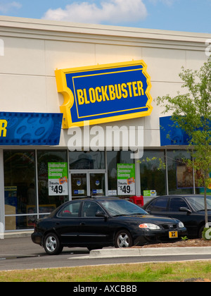 Exterior of a Blockbuster Video movie rental store and sign, a ...