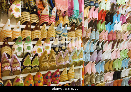 A close view of traditional "baboosh" slippers on display at a shop in ...
