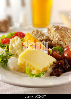 Traditional cheese Ploughman's lunch with Cheddar, and Lancashire ...