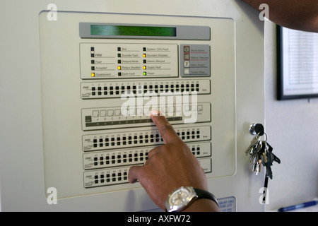 Fire alarm system in trouble. Control panel display with error message ...