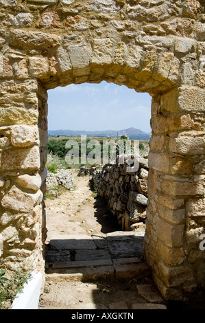 Europe, Greece, Crete, Aptera. Ancient theater steps and benches. Roman ...