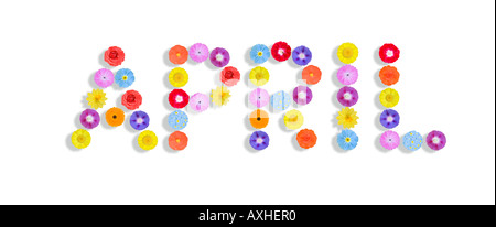 Word April written with flowers Stock Photo - Alamy