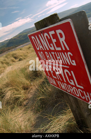 No bathing danger sign Fairbourne Barmouth Snowdonia Wales UK Stock ...