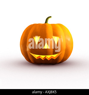 Close up of carved halloween pumpkin against smoke effect on grey ...