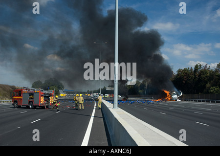 Lorry on Fire on M25 in England Stock Photo - Alamy