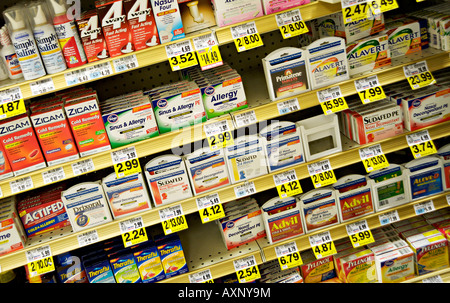Cold and allergy medicine display in a drug store Stock Photo - Alamy