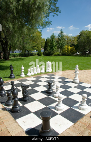Life size Chess Board with black and white chess pieces in garden ...