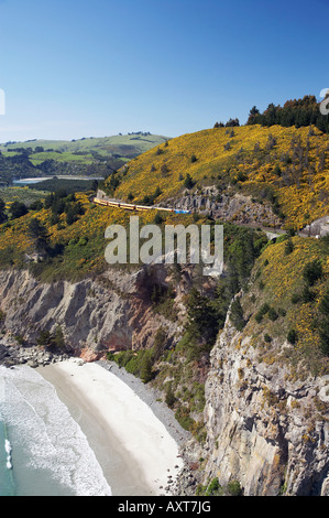 Seasider Train above Cliffs at Doctors Point near Dunedin South Island ...