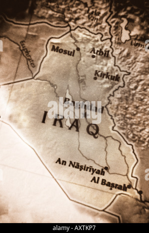 Current close-up map of Iraq in the Middle East Stock Photo - Alamy