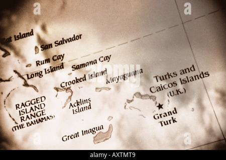 Close-up map showing Turks and Caicos Islands in the Caribbean Stock ...