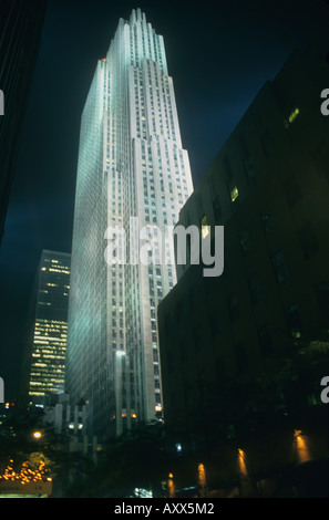 The RCA Building at Rockefeller Center at night in New York City C ...