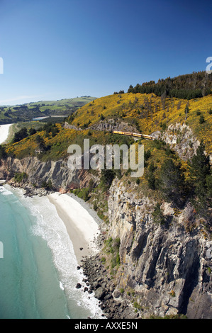 Seasider Train above Cliffs at Doctors Point near Dunedin South Island ...