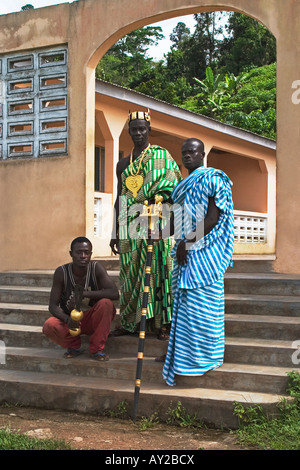 Village African chief outside his palace dressed in ceremonial Kente ...