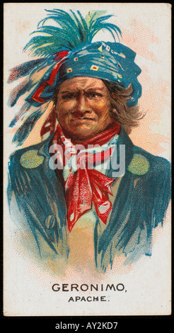 Geronimo (1829-1909), Chiricahua Apache warrior in Indian clothing and ...