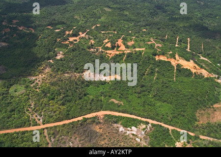 Aerial of environmental damage due illegal gold mining from Galamsay ...