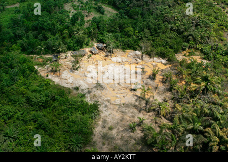 Aerial of environmental damage due illegal gold mining from Galamsay ...