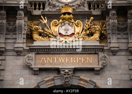 Coat of arms of the city of Antwerp above the gate of the Steen castle ...