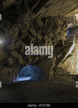 Mine shaft tunnel at Llanfair Slate Caverns, Gwynedd, North Wales, UK ...