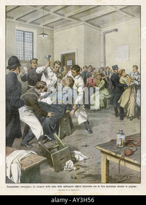 SUFFRAGETTES A suffragette is force fed in HM Prison Holloway,London ...