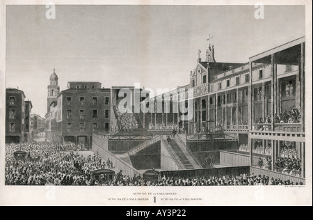 Spanish Inquisition. Auto-da-fe. Condemned in the scaffold wearing the ...