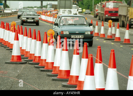 Roadworks lane closure on motorway in UK england united kingdom britain ...