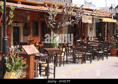 Traditional Cretan Kafenion in the village centre, Kalo Chorio, Gulf of ...