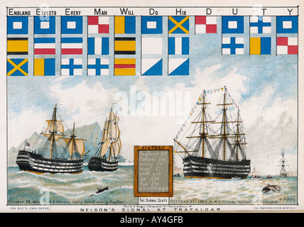 Before the battle, Nelson sends his famous signal : 'England expects ...