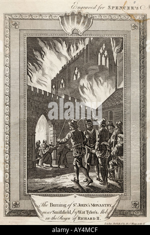 Wat Tyler burning St John's Monastery, Clerkenwell. 1381 Peasants ...