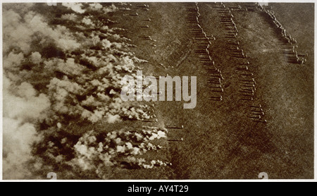 Aerial photograph of a poison gas attack during the First World War ...