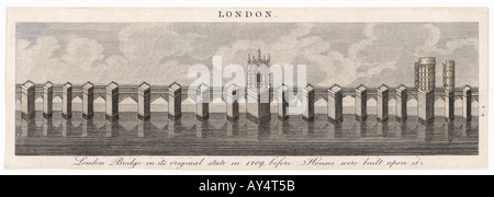 Old London Bridge, London, England before the Great Fire of 1666 Stock ...