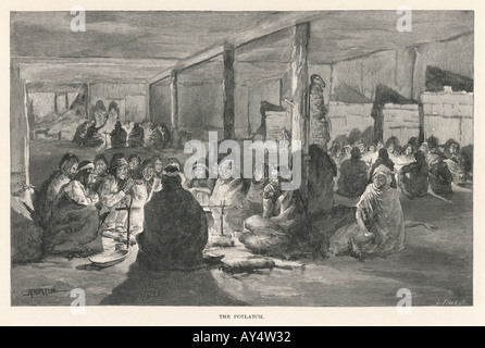 Alaskan natives gather for a POTLATCH - a ritual exchange of ...