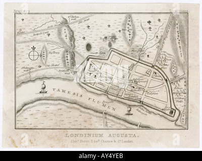 Map showing Roman London (Londinium) with its grid of straight roads ...