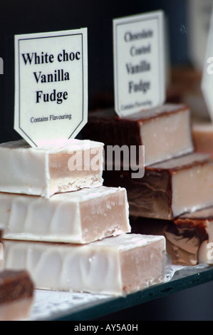 Fudge display in a Cornish sweet shop Stock Photo - Alamy