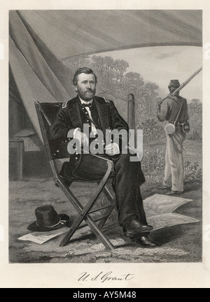 Ulysses S. Grant (1822-1885) on engraving from 1800s. 18th President of ...