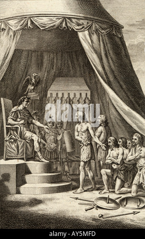 Cassivellaunus, chieftain of the Catuvellauni, sues for peace to Julius ...