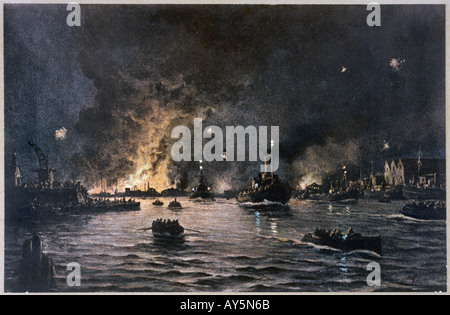 World War I: Siege of Antwerp, 1914. The Belgian Army retreats from the ...