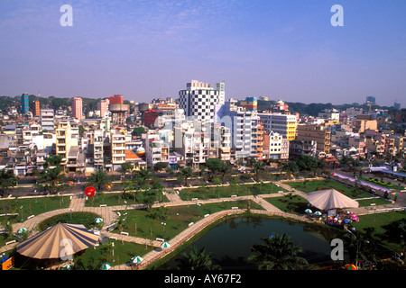 Aerial of City Center Pham Ngu Lao Area Ho Chi Minh City Saigon Vietnam ...