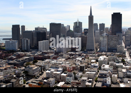 High rise buildings in downtown San Francisco in evening light ...