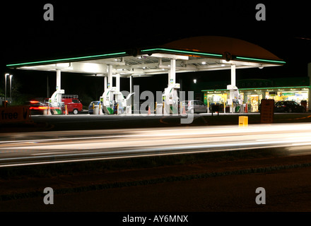 BP petrol station at night in the UK, at Long Sutton in Lincolnshire ...